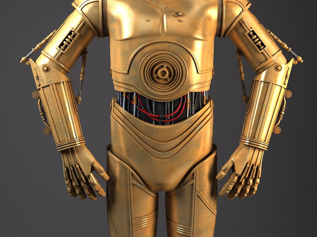 C3PO Star Wars Droid Robot Rigged for MAYA 3D Model in Robot 3DExport