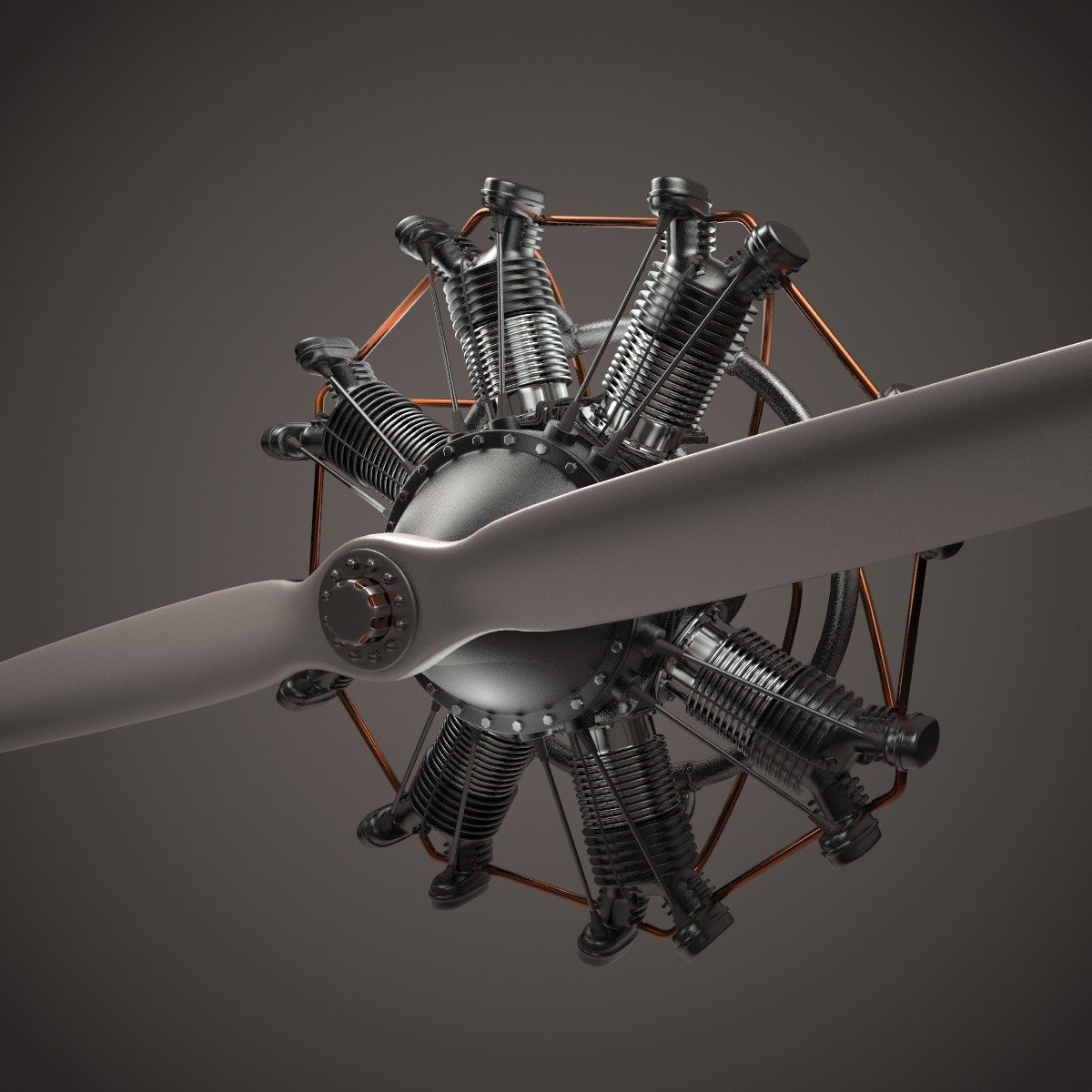 Animated Radial Engine 3D Model in Parts 3DExport