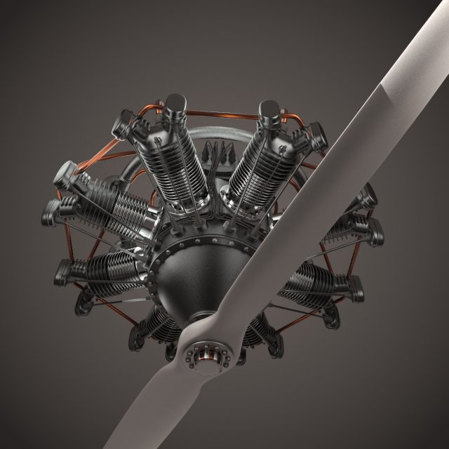 animated radial engine 3D Model in Parts 3DExport
