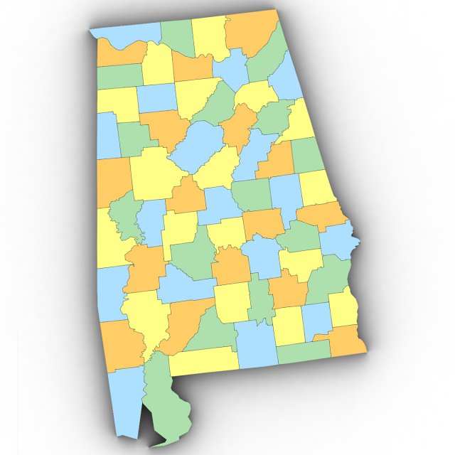 Alabama political map 3D Model in Terrain 3DExport