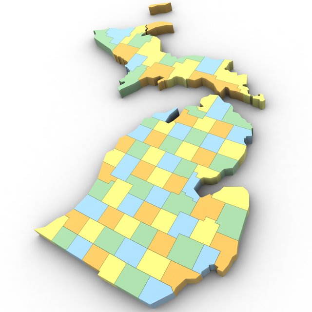Michigan political map 3D Model in Terrain 3DExport