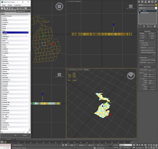 Michigan political map 3D Model in Terrain 3DExport