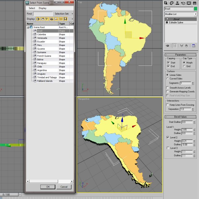 South america map 3D Model in Terrain 3DExport