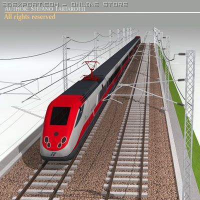 high speed train etr500 frecciarossa and main line 3D Model in Train 3DExport