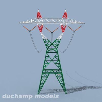 high voltage powerline 3D Model in Parts 3DExport