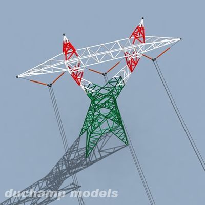 high voltage powerline 3D Model in Parts 3DExport