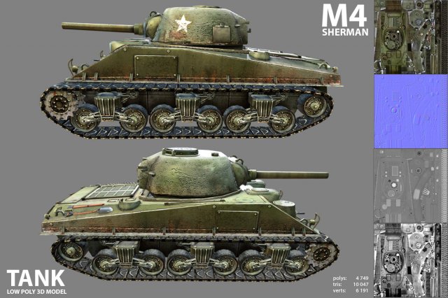 m4 sherman tank 3D Model in Tank 3DExport