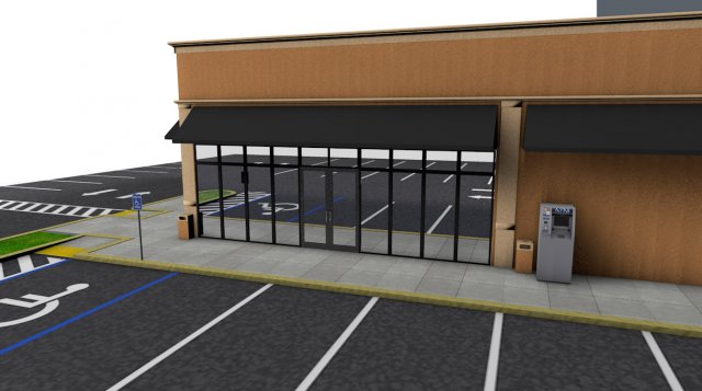 commercial - business - drive-thru - building with sidewalk and parking ...