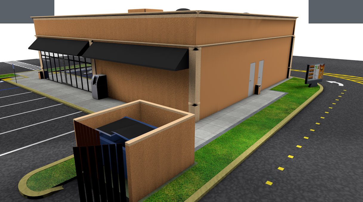 Commercial - Business - Drive-Thru - Building with Sidewalk and Parking ...