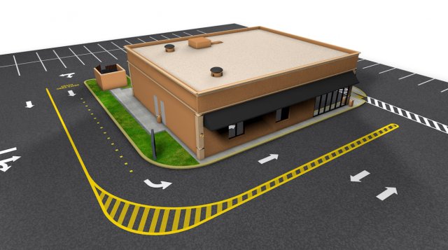 commercial - business - drive-thru - building with sidewalk and parking ...