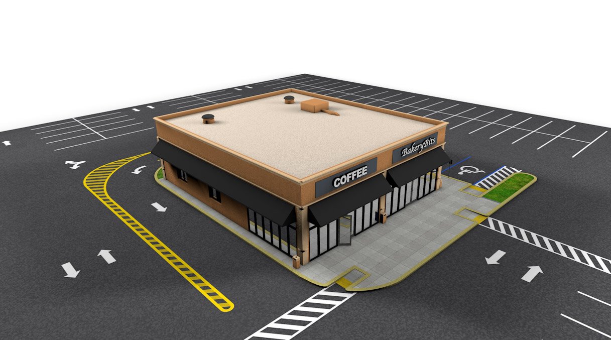 Commercial - Business - Drive-Thru - Building with Sidewalk and Parking ...
