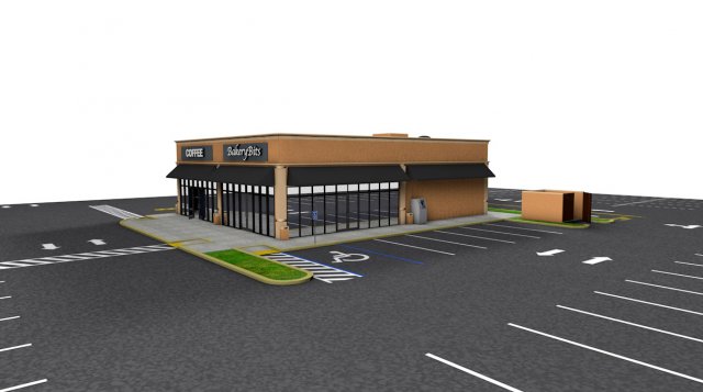 commercial - business - drive-thru - building with sidewalk and parking ...