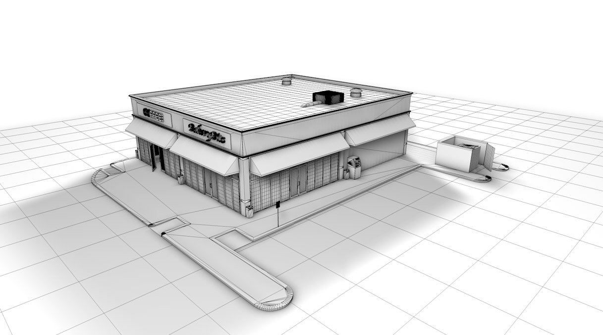 Commercial - Business - Drive-Thru - Building with Sidewalk and Parking ...