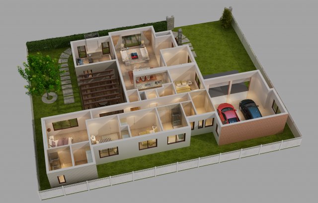 cutaway modern house full furnitures 3D Model in Living Room 3DExport