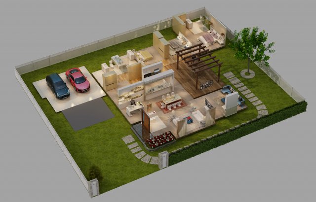 cutaway modern house full furnitures 3D Model in Living Room 3DExport