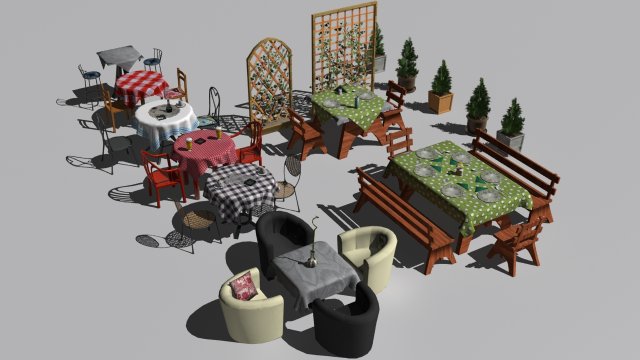 cafe restaurant table collection 3D Model in Outdoor items 3DExport