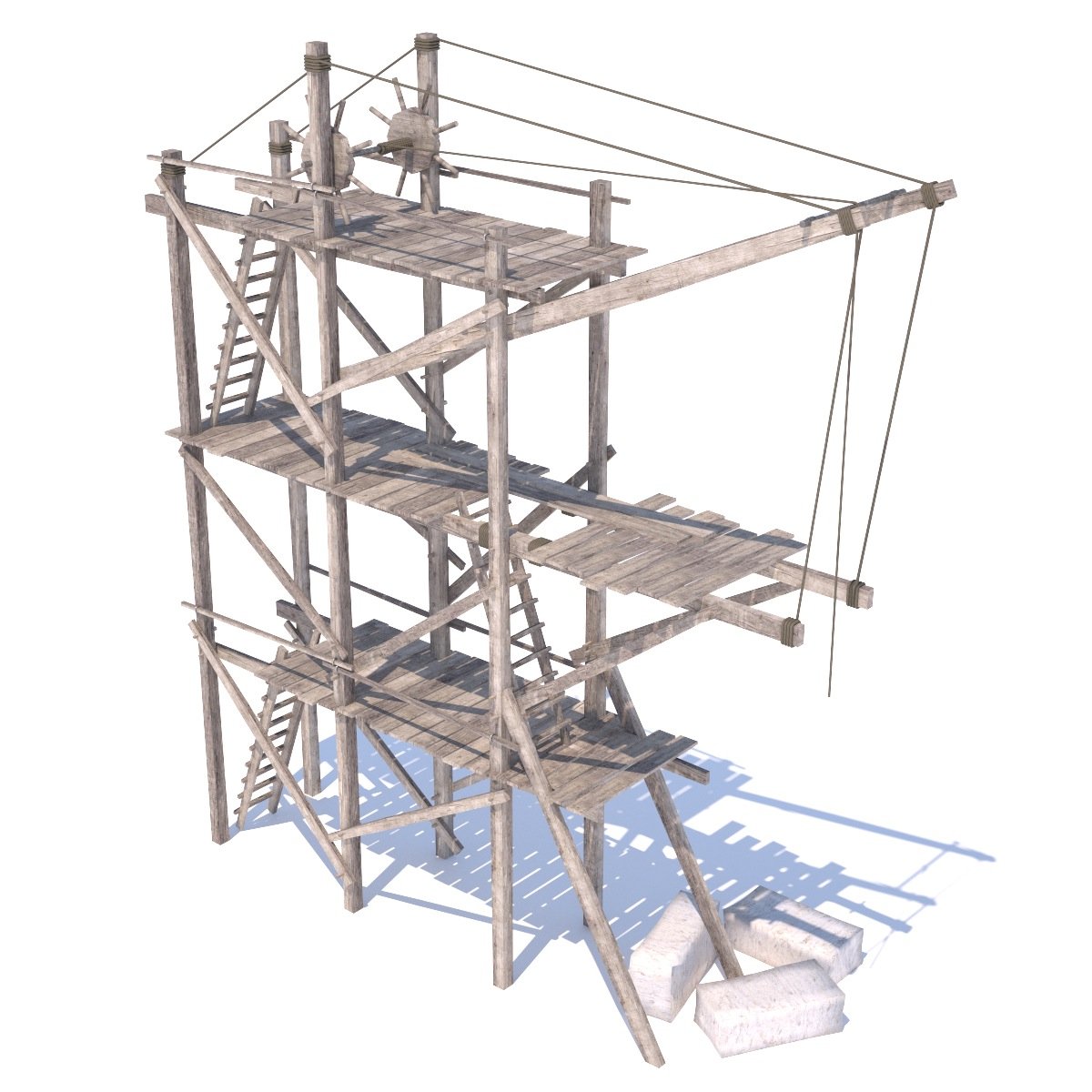 Old wooden scaffolding with handle crane 3D Model in Machines 3DExport