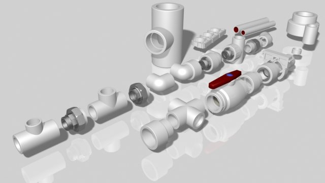 pipe and fittings 3D Model in Bathroom 3DExport
