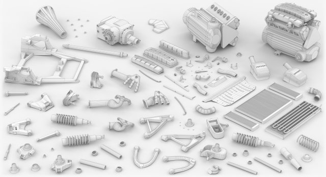 chassis ferrari ff - v12 engine tipo f133e awd system - disassembled 3D ...