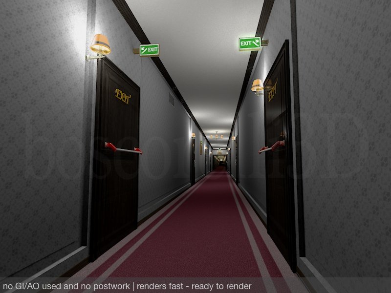 Fancy Hotel Corridor Ready to Render 3D Model in Hall 3DExport