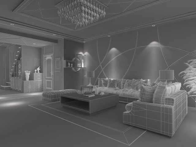 modern interior 3D Model in Living Room 3DExport