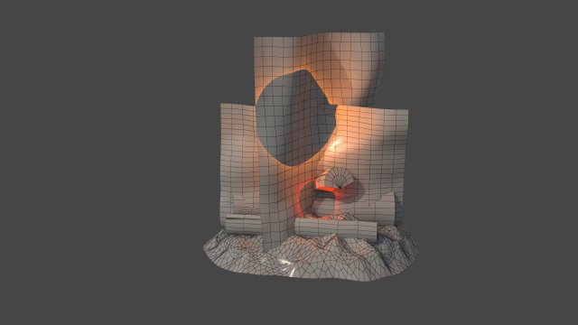 Split Fire wood logs 3D Model in Living Room 3DExport