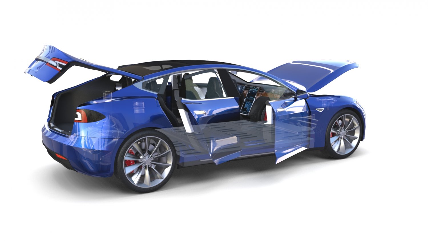 Tesla Model S 2016 Blue with interior and chassis 3D Model in Limousine ...