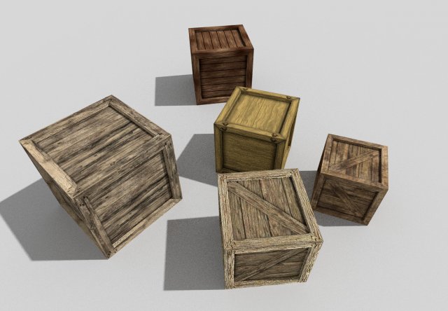 5 low poly wooden crates pack Free 3D Model in Decoration 3DExport