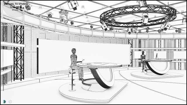Virtual TV Studio News Set 3 3D Model in Exhibit 3DExport