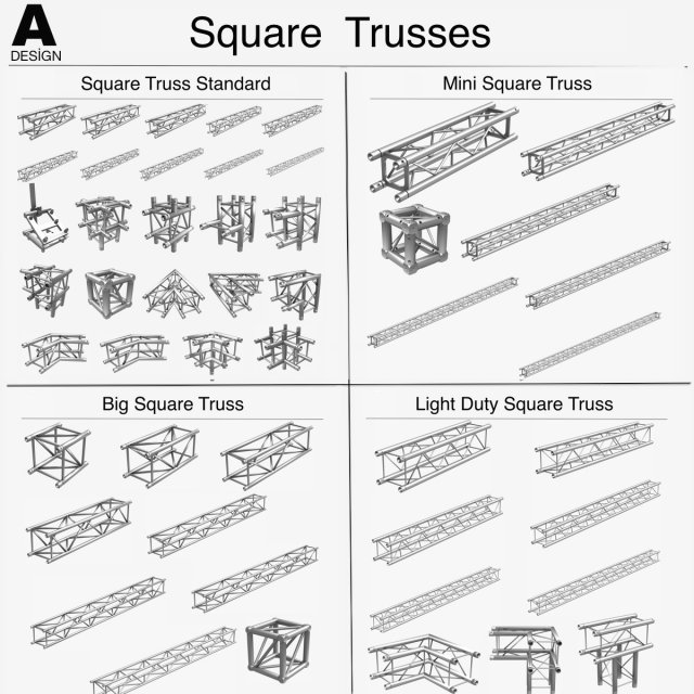 trusses square triangular beam bundle collection - 129 pcs modular 3D ...