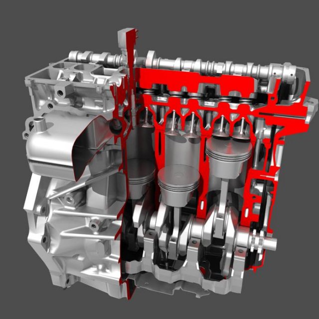 car 4 cylinder engine cutaway 3D Model in Parçalar 3DExport