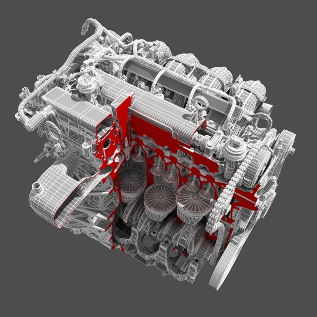 car 4 cylinder engine cutaway 3D Model in Parts 3DExport