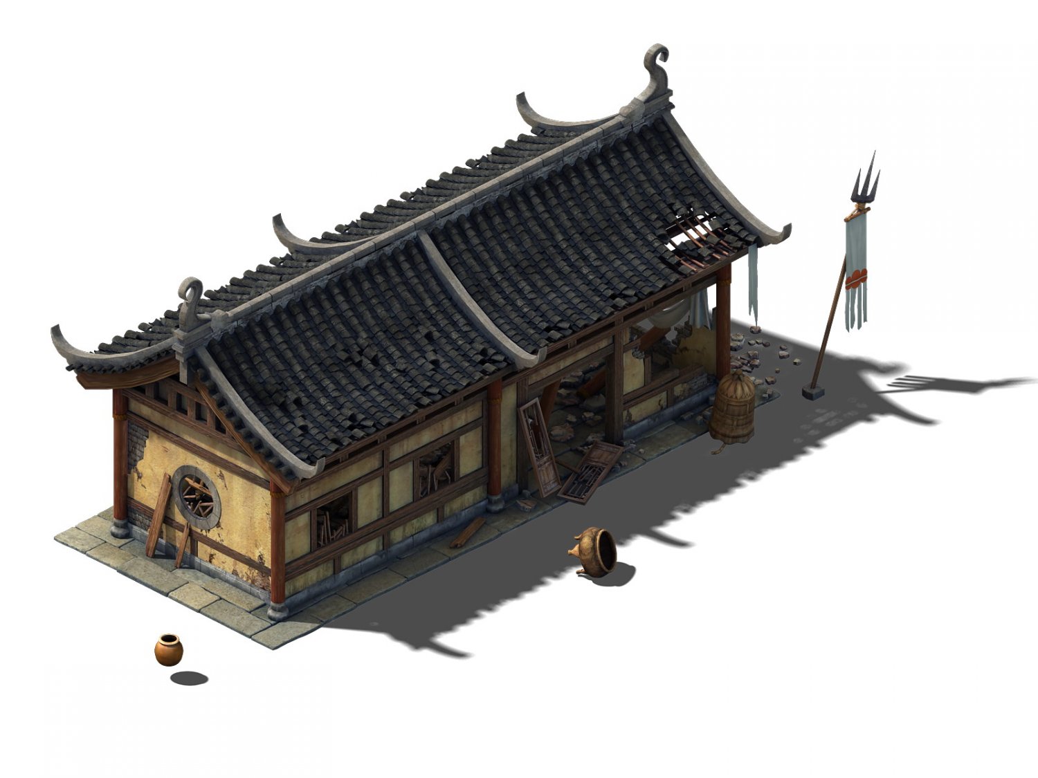 Game model - broken temple side hall 3D Model in Decoration 3DExport