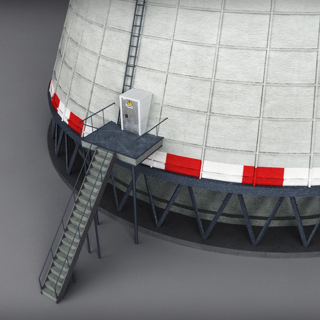 Cooling Tower Power Plant with interior 3D Model in Buildings 3DExport