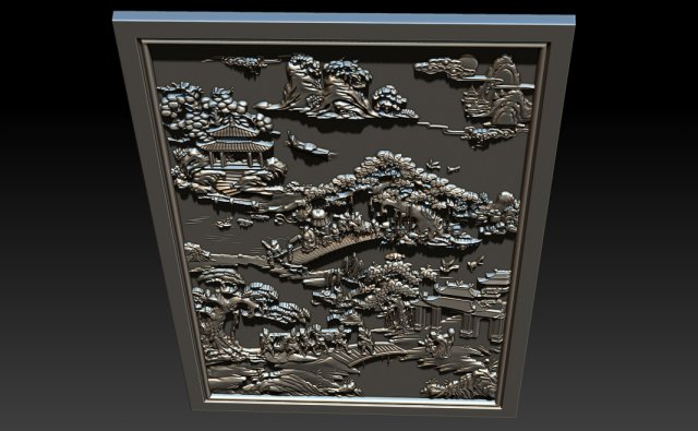mural landscape wood carving file stl obj and ztl for cnc Modelo de ...