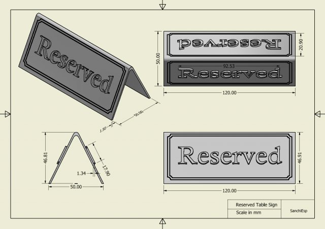 Reserved Table Sign 3D Print Model in Kitchen and Dining 3DExport