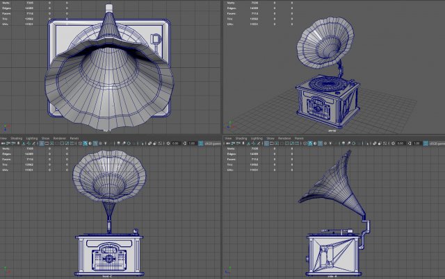 Vintage Gramophone 3D Model in Audio 3DExport