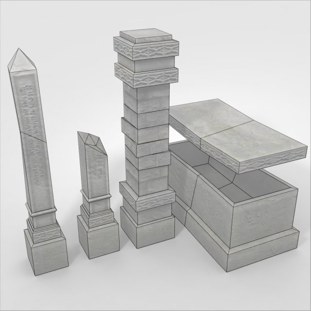 low poly grave marker set 3D Model in Buildings 3DExport