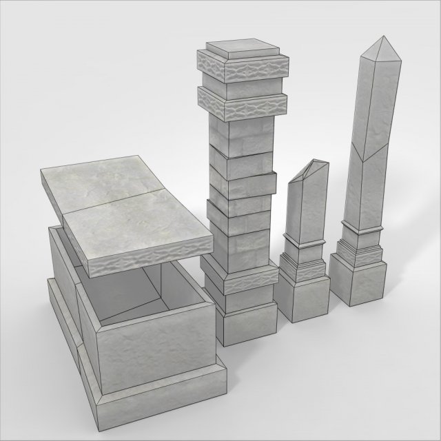 low poly grave marker set 3D Model in Buildings 3DExport