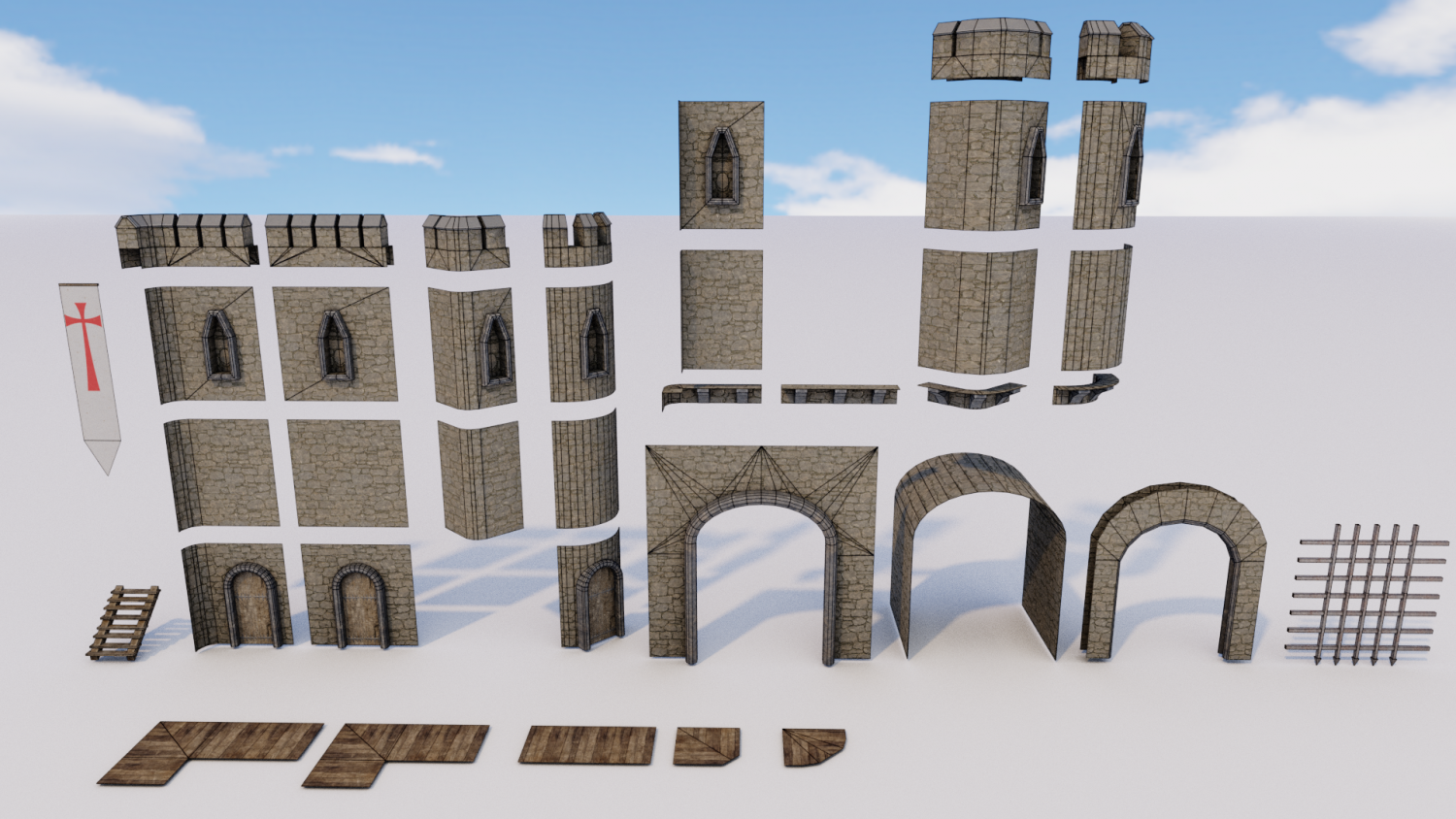 Castle Walls Modular Pack 3D Model in Fantasy 3DExport