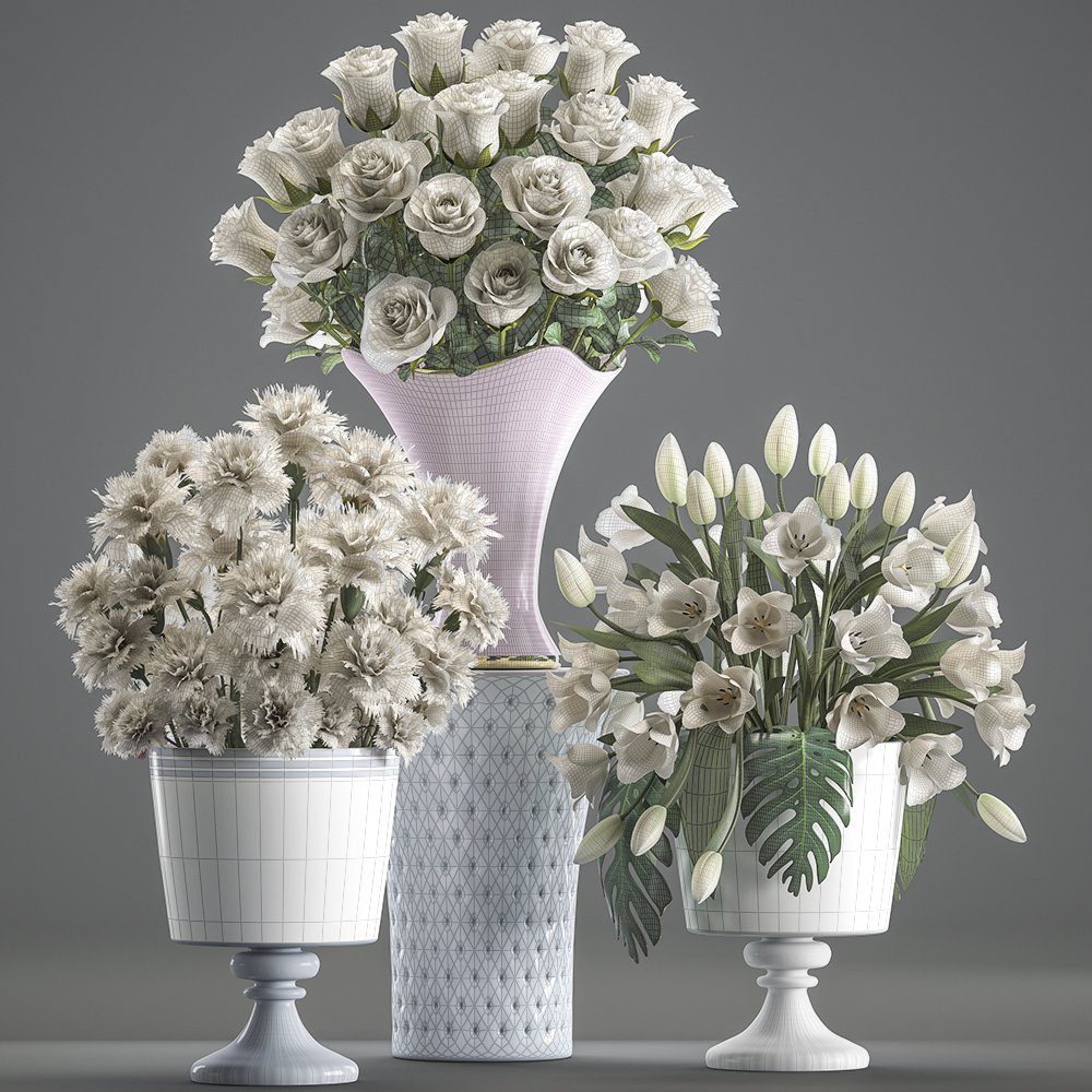Bouquets of white flowers in vases 3D Model in Flowers 3DExport