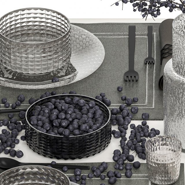 Table Setting With A Bouquet And Blueberries 3D Model in Cookware Tools ...