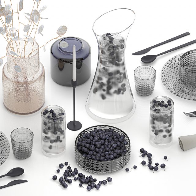 Table Setting With Bouquet And Blueberries 3D Model in Miscellaneous ...