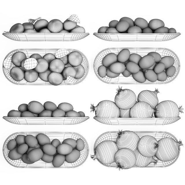 Set Of Fruits Lime Lemon Citrus Pomegranate 3D Model in Fruit 3DExport