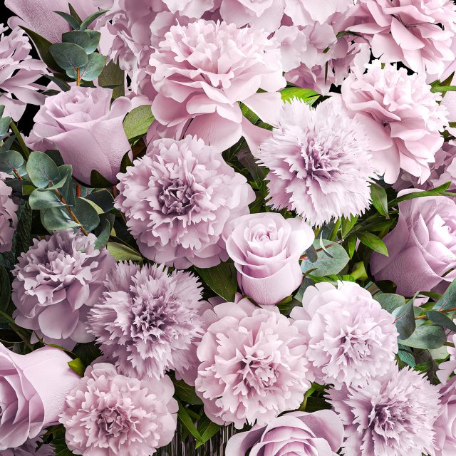 Solemn bouquet of pink flowers vase roses peonies hydrangea 333 3D ...