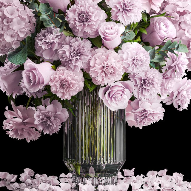 Solemn bouquet of pink flowers vase roses peonies hydrangea 333 3D ...