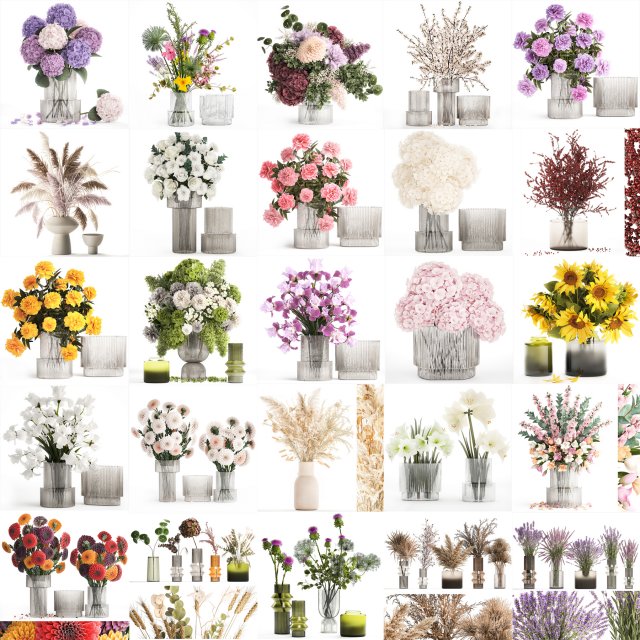 Collection of flower bouquets and vase set of 41 pieces 3D Model in ...