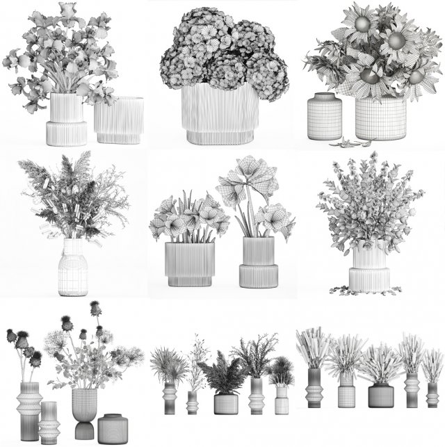 Collection of flower bouquets and vase set of 41 pieces 3D Model in ...