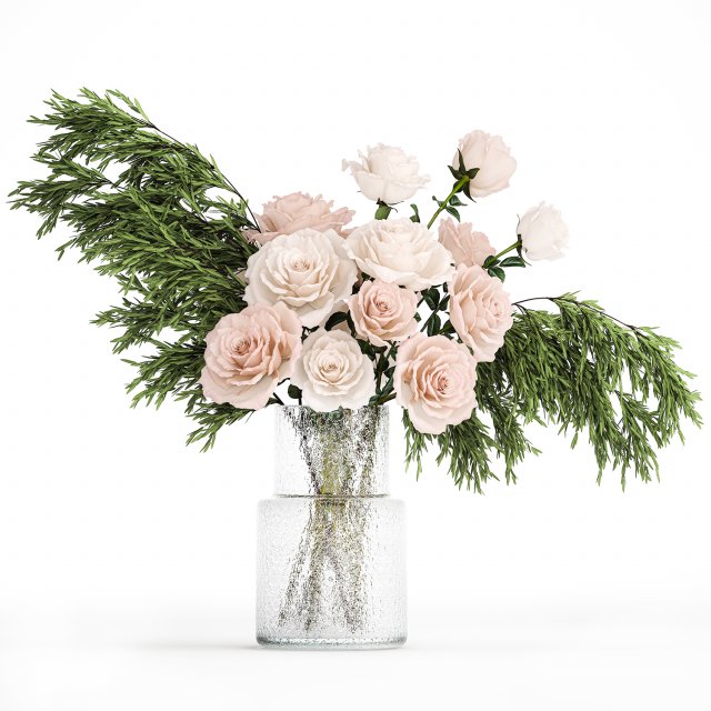 Small bouquet of pink and white flowers rose glass vase 394 3D Model in ...