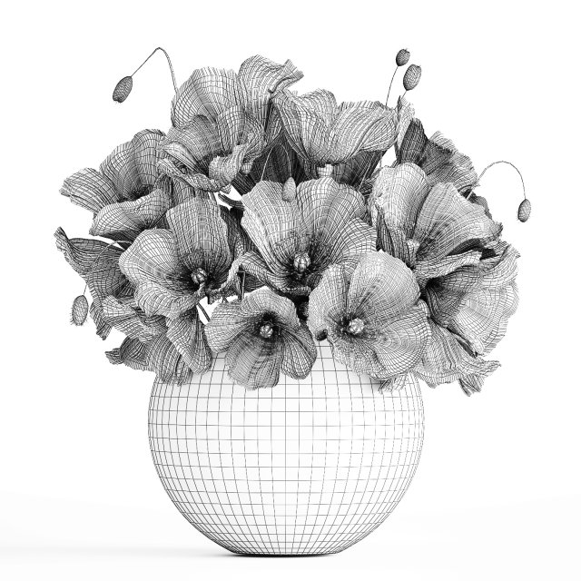 Bouquet of wildflowers in a glass vase with poppy 420 3D Model in ...